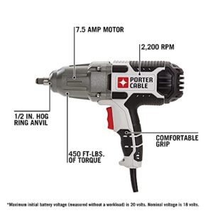 PORTER-CABLE Impact Wrench, 7.5-Amp, 450 lbs. of Torque, 1/2 Inch, Corded (PCE211)