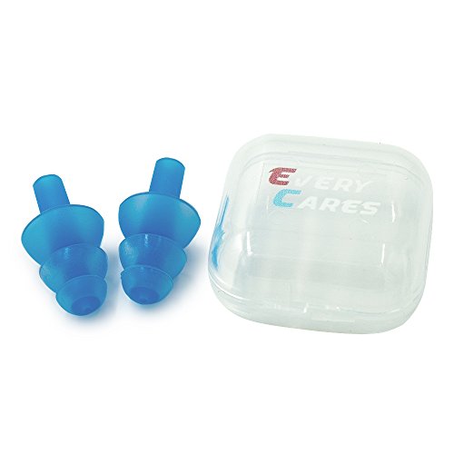 Every Cares Silicone Swimming Earplugs, 6 Pairs, Comfortable, Waterproof, Ear Plugs for Swimming and Showering, with Case (Blue)