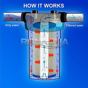 Big 10 x 4.5 inches Pleated Washable & Reusable Sediment Filter 5 Micron Amplified Surface Area, Removes Sand, Dirt, Silt, Rust, Extended Filter Life for 10" Big Housing (Set of 4)