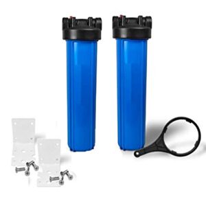 Dual 20" x 4.5" Big Housing Whole House Water Filtration System 1" Inlet/Outlet Brass Ports Pressure Relief Button