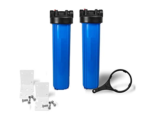 Dual 20" x 4.5" Big Housing Whole House Water Filtration System 1" Inlet/Outlet Brass Ports Pressure Relief Button