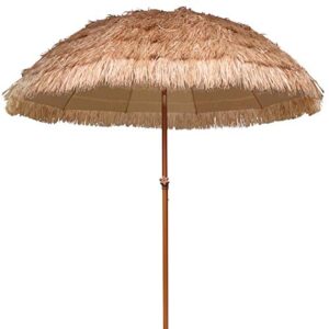 ammsun 7.5ft hula thatched tiki patio beach umbrella hawaiian style 10 ribs upf 50+ with tilt carry bag for outdoor tiki bar, tropical palapa, patio garden beach pool backyard natural color