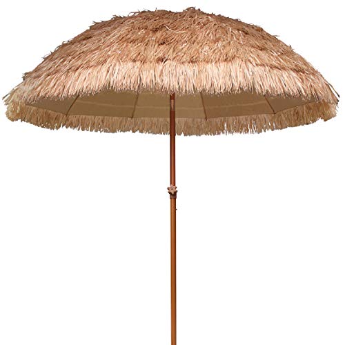 AMMSUN 7.5ft Hula Thatched Tiki Patio Beach Umbrella Hawaiian Style 10 Ribs UPF 50+ with Tilt Carry Bag for Outdoor Tiki Bar, Tropical Palapa, Patio Garden Beach Pool Backyard Natural Color