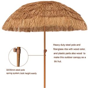 AMMSUN 7.5ft Hula Thatched Tiki Patio Beach Umbrella Hawaiian Style 10 Ribs UPF 50+ with Tilt Carry Bag for Outdoor Tiki Bar, Tropical Palapa, Patio Garden Beach Pool Backyard Natural Color