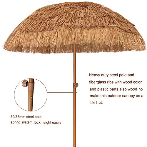 AMMSUN 7.5ft Hula Thatched Tiki Patio Beach Umbrella Hawaiian Style 10 Ribs UPF 50+ with Tilt Carry Bag for Outdoor Tiki Bar, Tropical Palapa, Patio Garden Beach Pool Backyard Natural Color