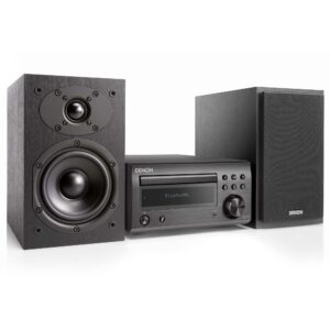 denon d-m41 home theater mini amplifier and bookshelf speaker pair - compact hifi stereo system with cd, fm/am tuner and wireless bluetooth music | perfect for small rooms and home cinema