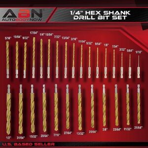 ABN 1/4in Hex Shank Drill Bit Set 30pc - Quick Change Titanium Twist Drill Bit Set, Impact Hole Drilling 1/16 to 1/2in