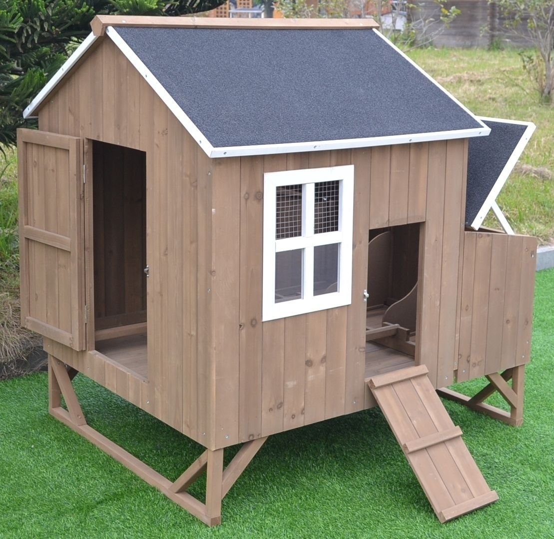 Omitree Deluxe Large Wood Chicken Coop Backyard Hen House 4-8 Chickens with 3 Nesting Box