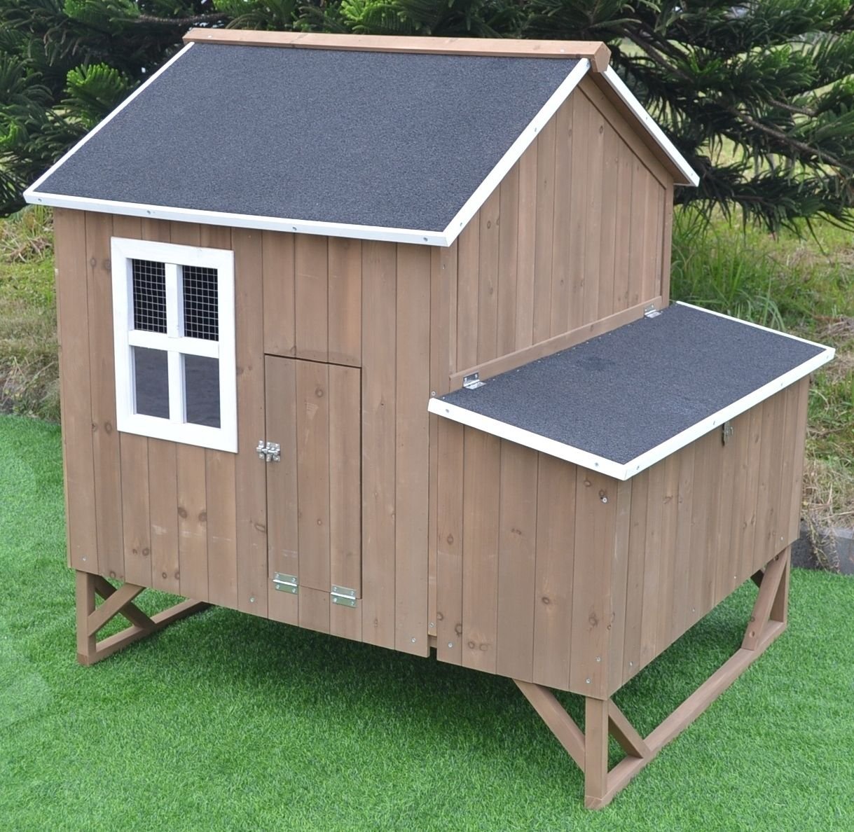 Omitree Deluxe Large Wood Chicken Coop Backyard Hen House 4-8 Chickens with 3 Nesting Box