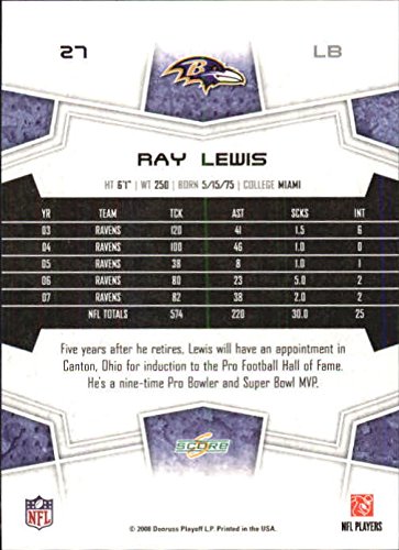 2008 Score Super Bowl XLIII Blue #27 Ray Lewis - Football Card