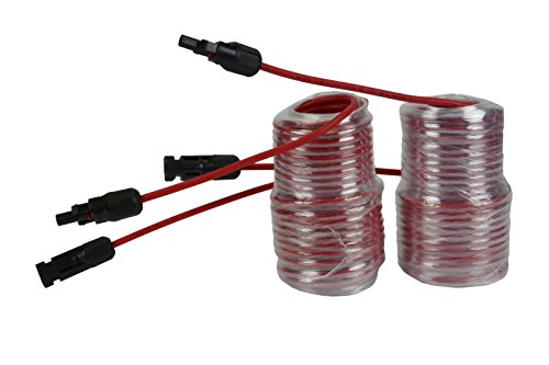 Temco 1 Pair 50 ft Solar Panel Extension Red Connector Male Female 12 AWG Gauge PV Cable Wire