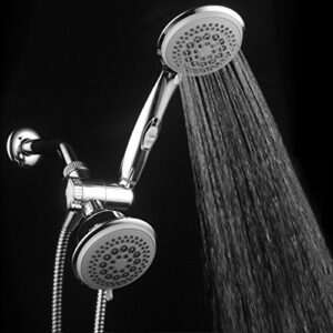 PowerSpa by HotelSpa Top American Brand High Pressure 3-way Luxury Overhead/Handheld Shower Head Combo with 63 Flow Settings, Water Saving Hand Pause Switch and Stainless Steel Hose/Chrome Finish