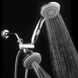 PowerSpa by HotelSpa Top American Brand High Pressure 3-way Luxury Overhead/Handheld Shower Head Combo with 63 Flow Settings, Water Saving Hand Pause Switch and Stainless Steel Hose/Chrome Finish