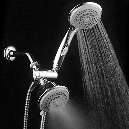 PowerSpa by HotelSpa Top American Brand High Pressure 3-way Luxury Overhead/Handheld Shower Head Combo with 63 Flow Settings, Water Saving Hand Pause Switch and Stainless Steel Hose/Chrome Finish