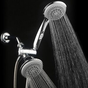 PowerSpa by HotelSpa Top American Brand High Pressure 3-way Luxury Overhead/Handheld Shower Head Combo with 63 Flow Settings, Water Saving Hand Pause Switch and Stainless Steel Hose/Chrome Finish