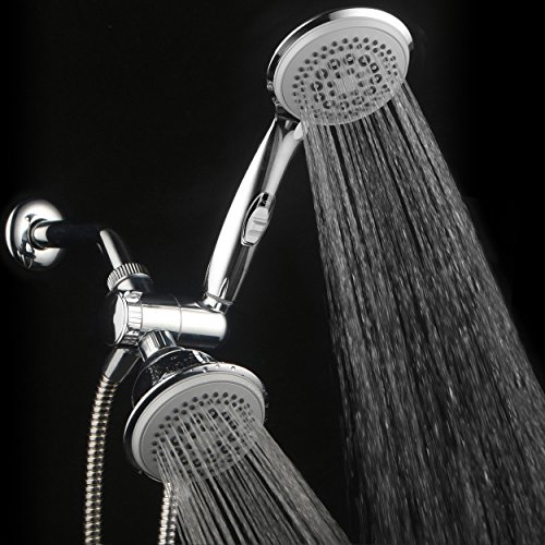 PowerSpa by HotelSpa Top American Brand High Pressure 3-way Luxury Overhead/Handheld Shower Head Combo with 63 Flow Settings, Water Saving Hand Pause Switch and Stainless Steel Hose/Chrome Finish