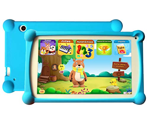 BBPAW Kids Tablet, Learning Games 7 inch 16GB WiFi Android GMS Tablet with Educational Games, with Protective Case-Blue