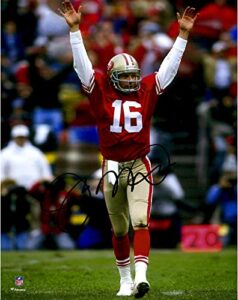 joe montana san francisco 49ers autographed 8" x 10" hands up photograph - autographed nfl photos