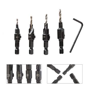 OCGIG HSS Countersink Drill Bit Quick Change Hex Shank Screw Chamfer Counter #6#8#10#12, with 1/4" Hex Shank and Allen Wrench,for Woodworking Drilling Holes