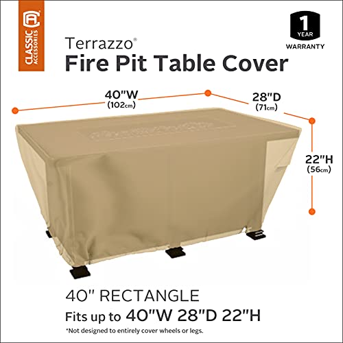 Classic Accessories Terrazzo Water-Resistant 40 Inch Rectangular Fire Pit Table Cover