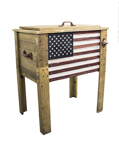 Wooden Patio Beverage Cooler for Porch, Deck or Patio - American Flag Design - 57 Qt - Backyard Expressions