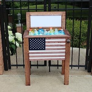 Wooden Patio Beverage Cooler for Porch, Deck or Patio - American Flag Design - 57 Qt - Backyard Expressions