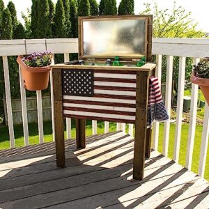 Wooden Patio Beverage Cooler for Porch, Deck or Patio - American Flag Design - 57 Qt - Backyard Expressions