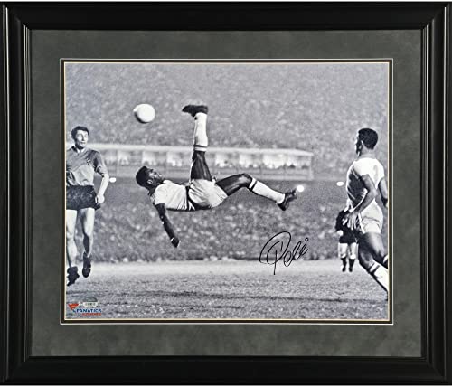 Pele Brazil Framed Autographed 16" x 20" Bicycle Kick Photograph - Suede Matting - Autographed Soccer Photos