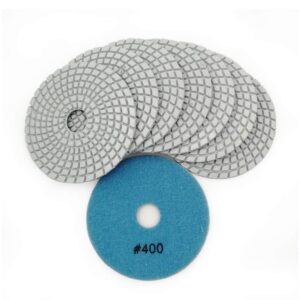 SHDIATOOL 4 - Inch Diamond Polishing Pads Wet Sanding Disc with White Bond Grit 400 for Marble Granite Stone 8Pcs