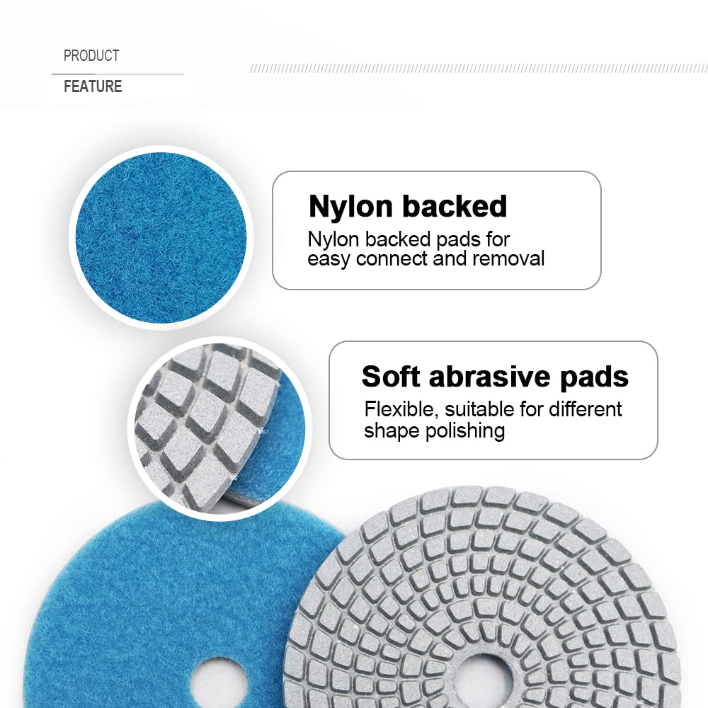 SHDIATOOL 4 - Inch Diamond Polishing Pads Wet Sanding Disc with White Bond Grit 400 for Marble Granite Stone 8Pcs