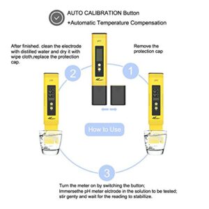 Newdy Digital PH Meter Tester for Water Quality, Food, Aquarium, Pool & Hydroponics,0.01/High Accuracy +/- 0.05 and 0.00-14.00 Measurement Range, Large LCD Display Battery Included -Yellow