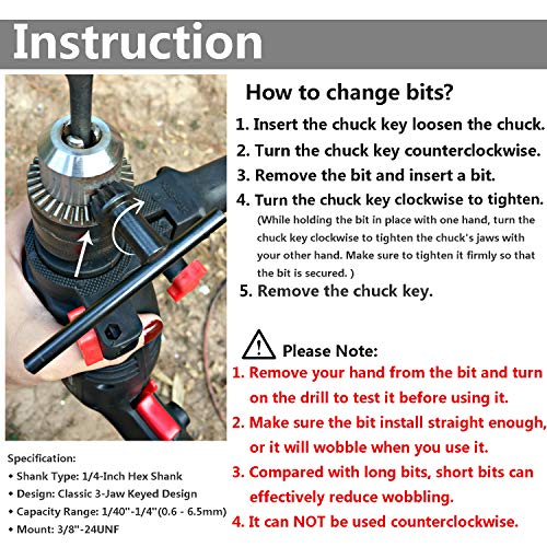 Yakamoz 0.6-6.5mm 1/40-1/4" Capacity Drill Chuck Adapter Converter with 1/4" Quick Change Hex Shank Impact Driver Conversion Tool