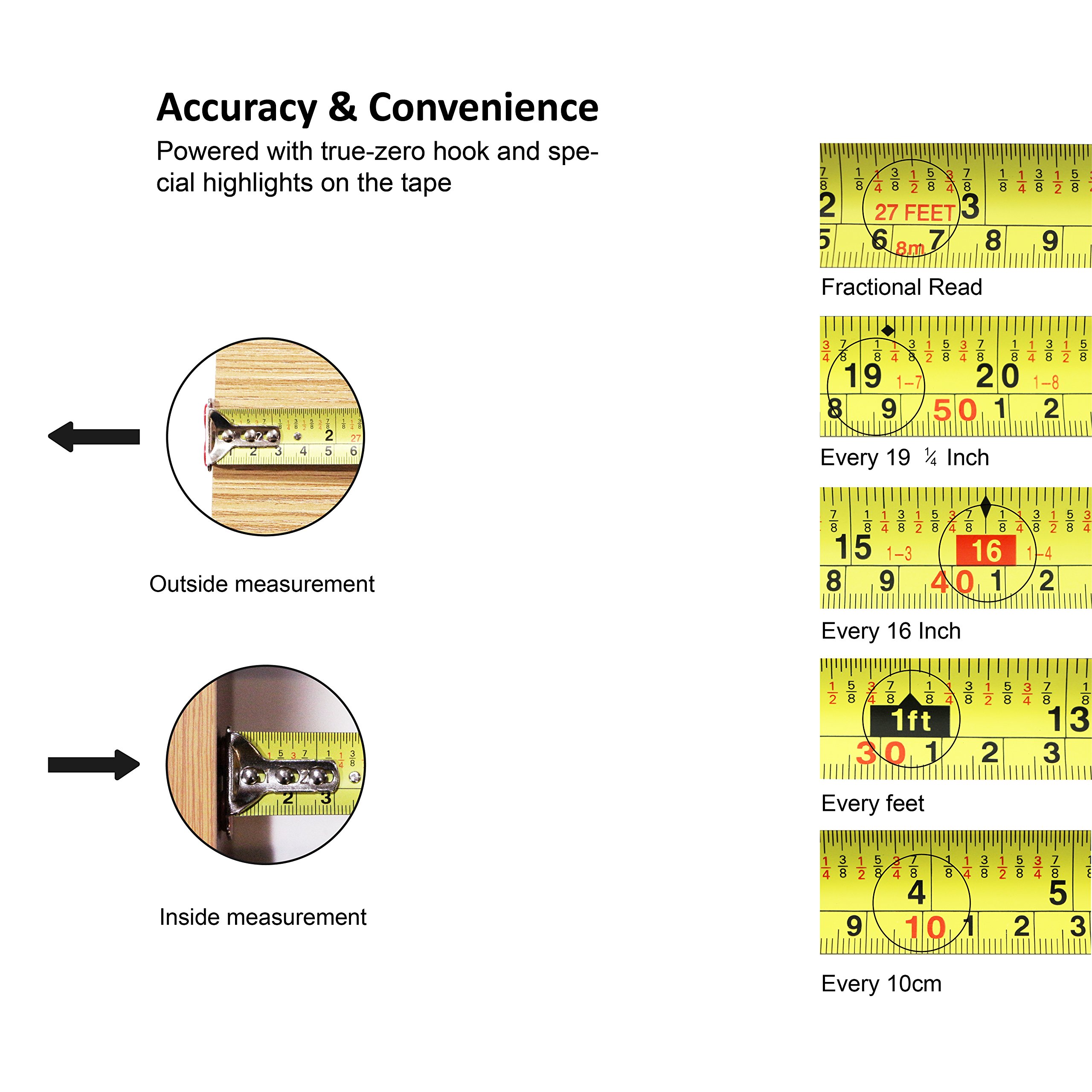 MulWark 26ft Measuring Tape Measure by Imperial Inch Metric Scale with Both-Side Metal Blade,Magnetic Tip Hook and Shock Absorbent Case-for Construction,Contractor,Carpenter,Architect,Woodworking