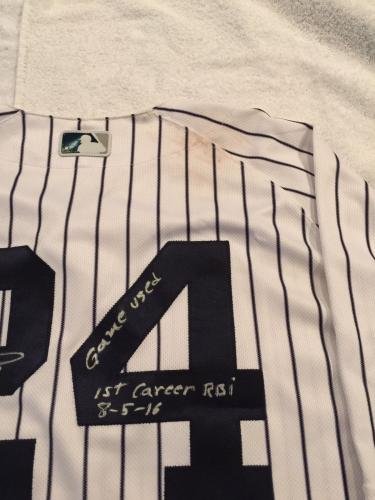 New York Yankees Gary Sanchez Signed Inscribed Game Used 1st Rbi Jersey Steiner - MLB Game Used Jerseys