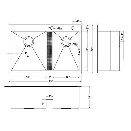 Ruvati 33-inch Drop-in Low Platform-Divide Zero Radius 60/40 Double Bowl 16 Gauge Topmount Kitchen Sink - RVH8059