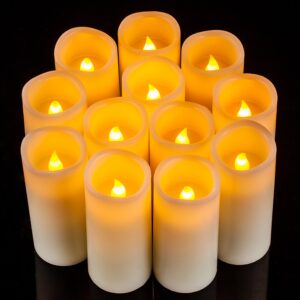 Enpornk Flameless Candles Flickering LED Candles Set of 12 (D:2.2" X H:5") Ivory Real Wax Pillar Battery Opeated Candles with 10-Key Remote and Cycling 24 Hours Timer