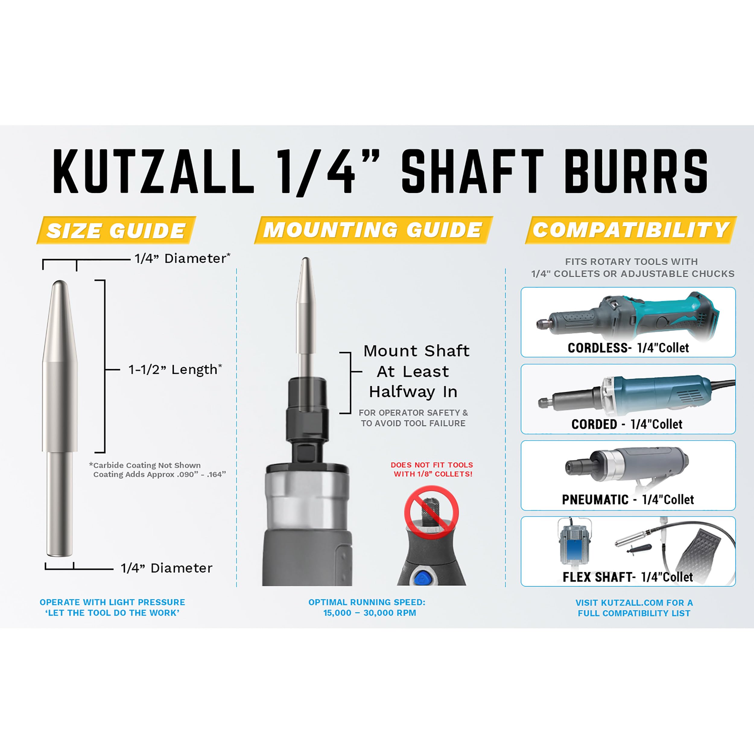 Kutzall Extreme Taper Rotary Burr, 1⁄8" Shaft, Very Coarse - Woodworking Attachment for Dremel, Foredom, DeWalt, Milwaukee. Abrasive Tungsten Carbide, 1⁄8" (3.1mm) Dia. X 7⁄8" (22.2mm) Length TX-18-EC