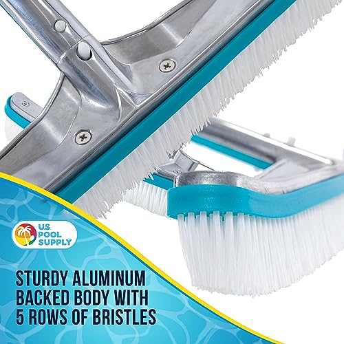 U.S. Pool Supply Professional 18" Aluminum Wall & Floor Pool Brush with Nylon Bristles and EZ Clip Handle - Reinforced Curved Ends, Durable Nylon Bristles - Sweep Debris from Walls, Floor, Steps