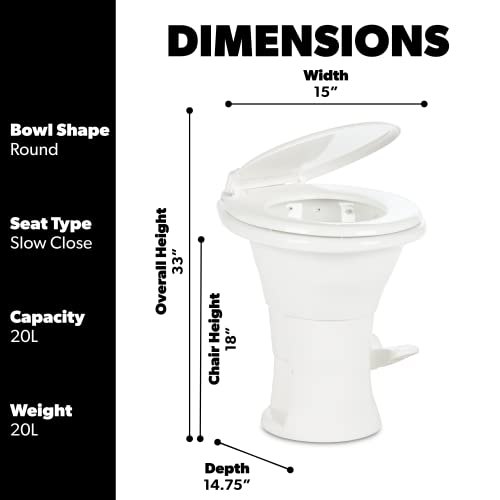 Dometic 310 Standard Toilet - White, Oblong Shape, Lightweight and Efficient with Pressure-Enhanced PowerFlush and Slow Close Seat Cover - Perfect for Modern RVs