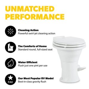 Dometic 310 Standard Toilet - White, Oblong Shape, Lightweight and Efficient with Pressure-Enhanced PowerFlush and Slow Close Seat Cover - Perfect for Modern RVs