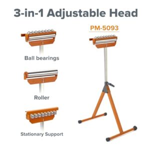 BORA Portamate PM-5093 Tri Function Pedestal Roller 11.25" Polished Steel Roller, Ball Bearing Multi-Directional Rollers