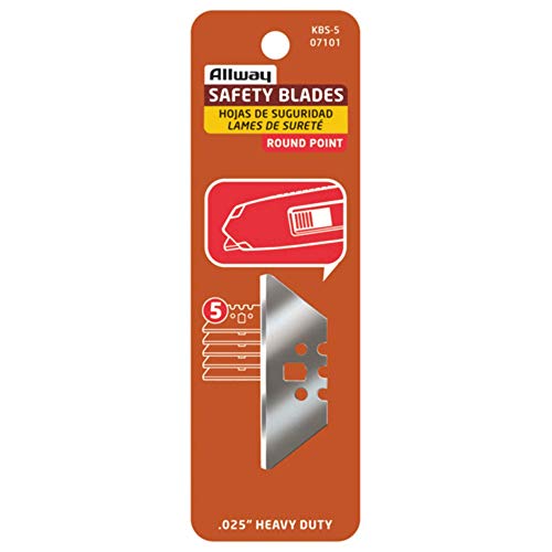 ALLWAY KBS5 3-Notch Safety Knife Blades, Rounded Point, 5 Pack