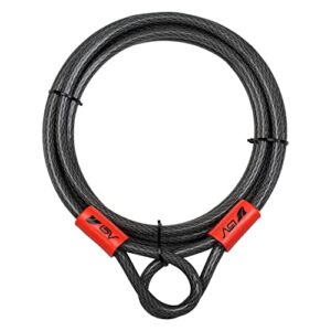 bv 15ft security steel cable with loops, braided steel flex cable, bike lock cable 3/8 inch, for u-lock and padlock