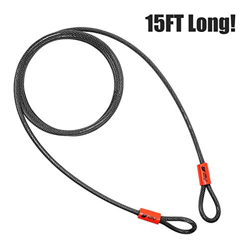 BV 15FT Security Steel Cable with Loops, Braided Steel Flex Cable, Bike Lock Cable 3/8 Inch, for U-Lock and Padlock