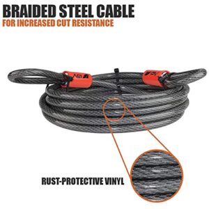 BV 15FT Security Steel Cable with Loops, Braided Steel Flex Cable, Bike Lock Cable 3/8 Inch, for U-Lock and Padlock