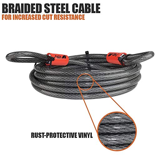 BV 15FT Security Steel Cable with Loops, Braided Steel Flex Cable, Bike Lock Cable 3/8 Inch, for U-Lock and Padlock