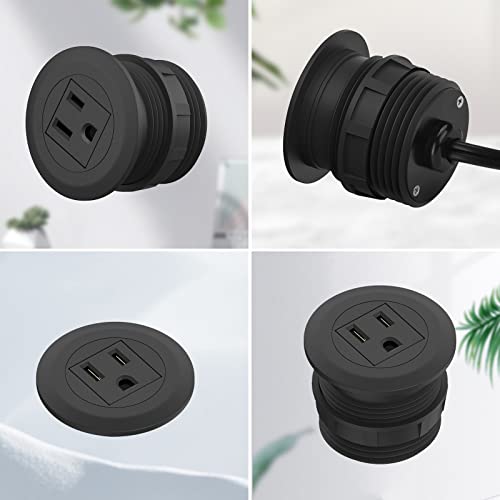 Mini Desktop Power Hub Grommet Socket, Flush-Mount Desk Outlet Build-in 1 US Standard Outlet with 6.56 FT Extension Power Cord, Recessed Power Strip Socket for Desk Nightstand Cabinet Counter