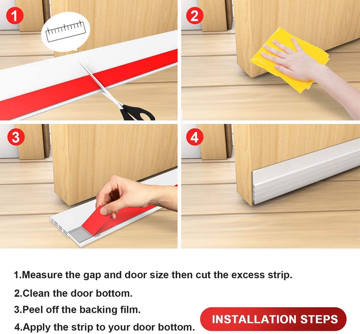 Suptikes Door Draft Stopper Under Door Seal for Exterior/Interior Doors, Strong Adhesive Door Sweep Soundproof Weather Stripping, 2" W x 39" L, White