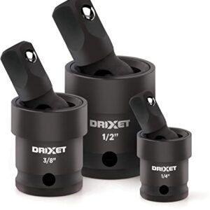 Impact Swivel Socket Set - 1/2, 3/8, and 1/4 Swivel Socket Set - Universal Joint Socket for Hard-To-Reach Angles - Premium Cr-Mo Steel Flexible Socket Extension Set - Rust Resistant - Drixet