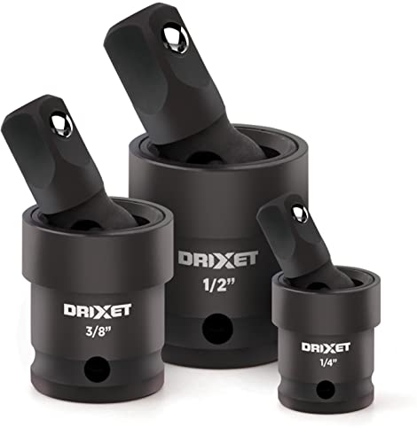 Impact Swivel Socket Set - 1/2, 3/8, and 1/4 Swivel Socket Set - Universal Joint Socket for Hard-To-Reach Angles - Premium Cr-Mo Steel Flexible Socket Extension Set - Rust Resistant - Drixet